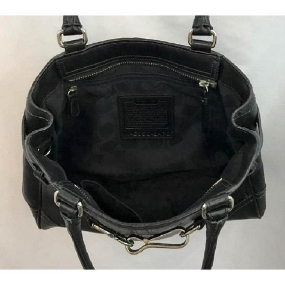 Coach | Bags | Coach Green Stitching Detail Black Leather Tote | Poshmark